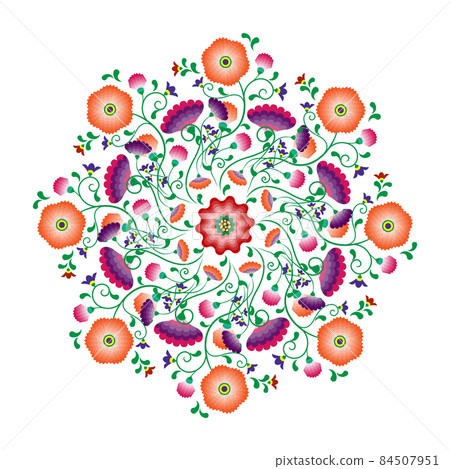 Embroidery mandala flowers folk pattern with... - Stock Illustration ...
