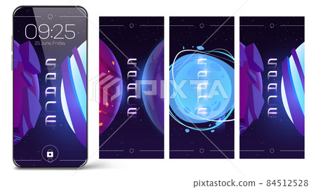 Smartphone lock screen with space and planets - Stock Illustration ...
