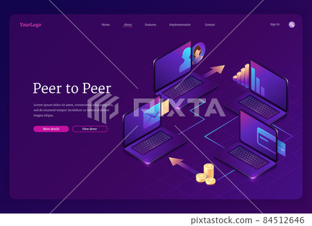 Peer to peer computer network isometric landing - Stock Illustration ...