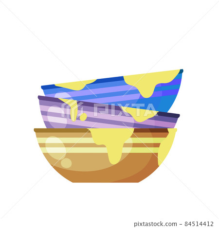 Pile of dirty plates. Stack of kitchen utensils... - Stock Illustration ...