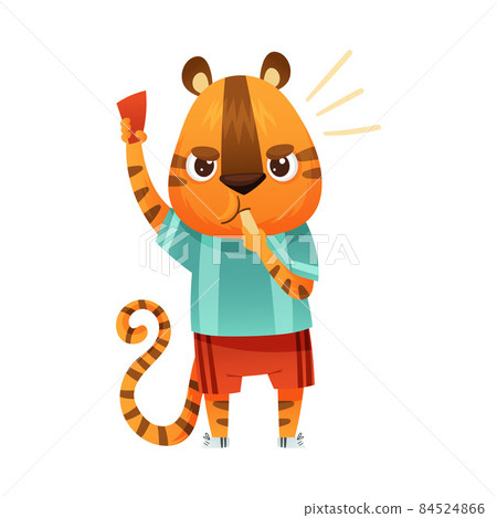 Tiger referee animal blowing whistle. Cute... - Stock Illustration ...