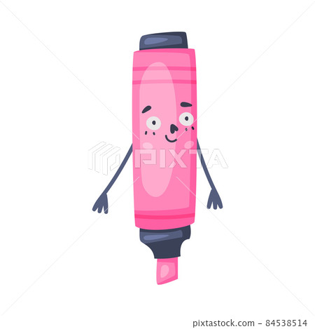 Funny Pink Highlighter as Office Supply... - Stock Illustration ...