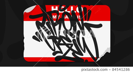 Abstract Flat Graffiti Style Sticker Hello My... - Stock Illustration ...
