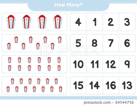 Counting game, how many Gift Box. Educational... - Stock Illustration ...