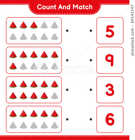 Count and match, count the number of Watermelon... - Stock Illustration ...