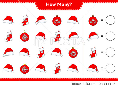 Counting game, how many Christmas Ball, Santa... - Stock Illustration ...