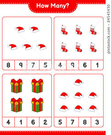 Counting game, how many Santa Hat, Gift Box,... - Stock Illustration ...