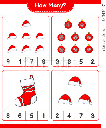 Counting game, how many Christmas Ball, Santa... - Stock Illustration ...