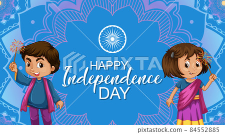 Indian Independence Day Poster with Cartoon... - Stock Illustration ...