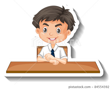 Student boy with school table cartoon - Stock Illustration [84554392 ...