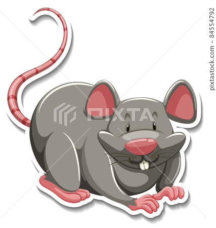 Grey mouse cartoon character sticker - Stock Illustration [84554792 ...