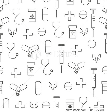 Medical outline seamless pattern with pill,... - Stock Illustration ...