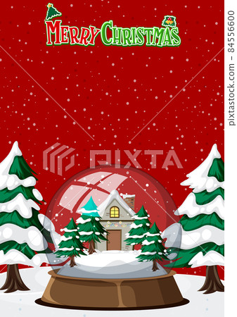 Merry Christmas poster template with a house in... - Stock Illustration ...