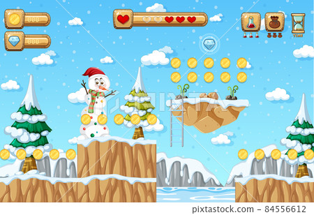 Game Template Snow Falling Scene-插圖素材 [84556612] - PIXTA圖庫