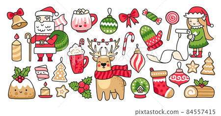 Santa Claus, cute christmas elf with a scroll... - Stock Illustration ...