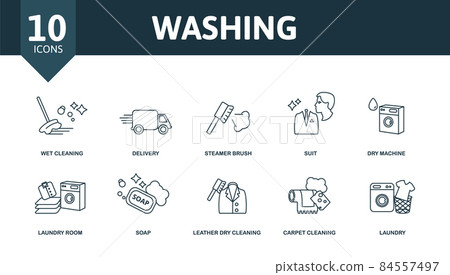 Washing icon set. Collection of simple elements... - Stock Illustration ...