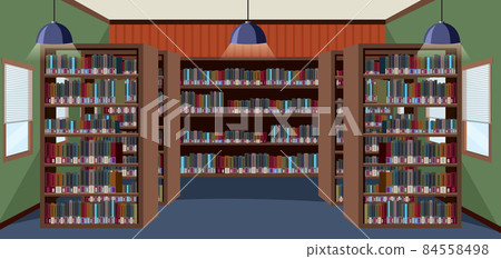 Empty library interior design with bookshelves - Stock Illustration ...
