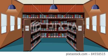 Empty library interior design with bookshelves - Stock Illustration ...