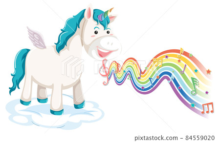 Unicorn standing on the cloud with melody... - Stock Illustration ...