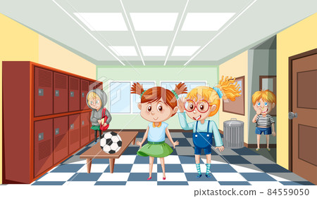 School scene with students cartoon character - Stock Illustration ...