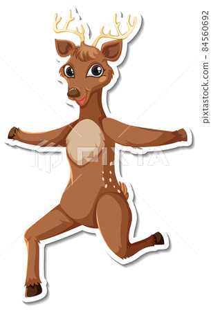 Deer dancing cartoon character sticker - Stock Illustration [84560692 ...