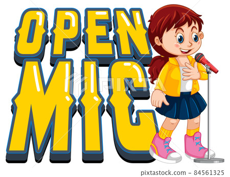 Open mic logo design with singer girl cartoon... - Stock Illustration ...