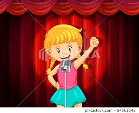 Little cute girl singing on stage - Stock Illustration [84561542] - PIXTA
