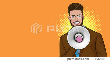 young business man in glasses wearing suit loud... - Stock Illustration ...