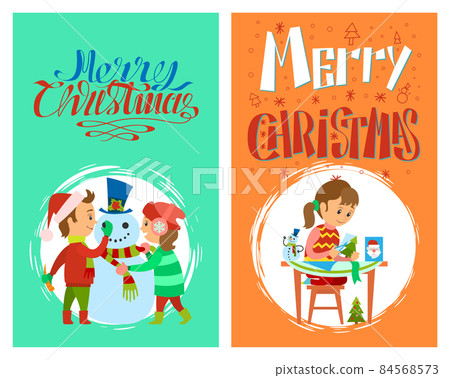 Christmas Holidays Merry Christmas Postcards Set - Stock Illustration ...