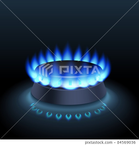 Gas burner with fire on a dark background - Stock Illustration ...