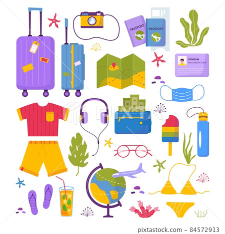 Set of travel stuff for adventure tourism,... - Stock Illustration ...