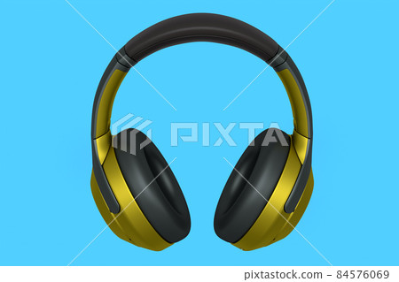 3D rendering of yellow gaming headphones on... - Stock Illustration ...
