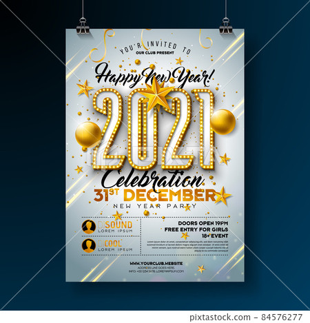 2021 New Year Party Celebration Poster Template... - Stock Illustration ...
