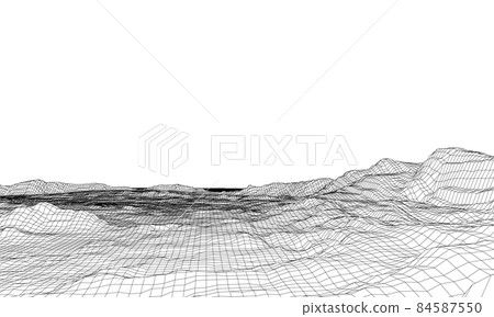 Abstract 3d wire-frame landscape. Blueprint style-插圖素材 [84587550] - PIXTA圖庫