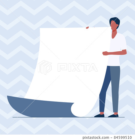 Man Standing Drawing Holding Large Blank Paper.... - Stock Illustration ...