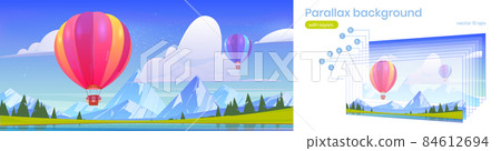 Parallax background hot air balloons flying in sky - Stock Illustration ...