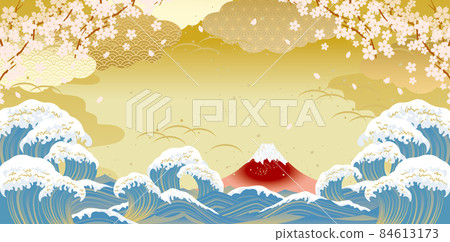 Beautiful Mt. Fuji and big waves landscape... - Stock Illustration ...