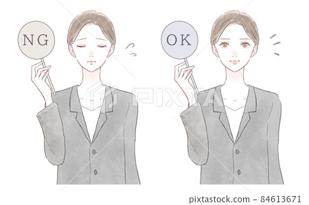 A set of women in suits with OK / NG tags - Stock Illustration ...