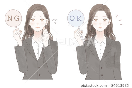 A set of women in suits with OK / NG tags - Stock Illustration ...