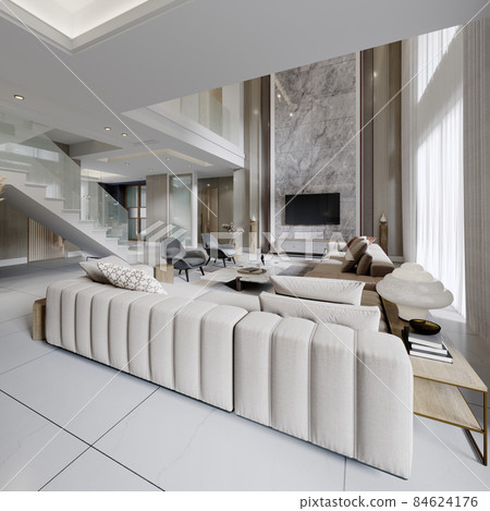 TV and relaxation area in a large luxurious... - Stock Illustration ...