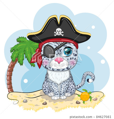 Snow leopard pirate, cartoon character of the... - Stock Illustration ...