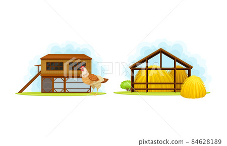 Rural farm buildings set. Poultry house and... - Stock Illustration ...