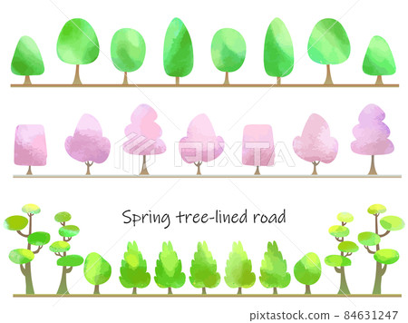 Spring tree-lined road set - Stock Illustration [84631247] - PIXTA