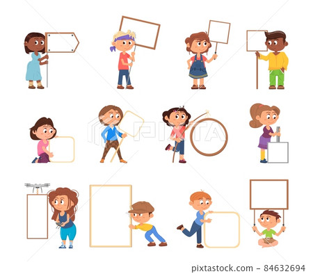Kids holding banners. Kid hold signs, students... - Stock Illustration ...