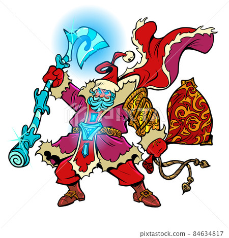 Santa Claus with an ice axe. A fabulous warrior... - Stock Illustration ...