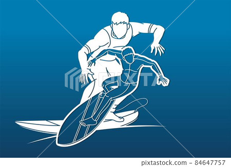 Surfer Action Surfing Sport Players Cartoon... - Stock Illustration ...