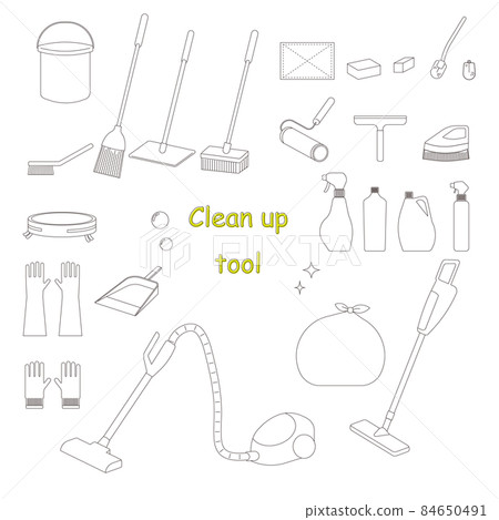 Simple cleaning tool icon set line drawing - Stock Illustration ...
