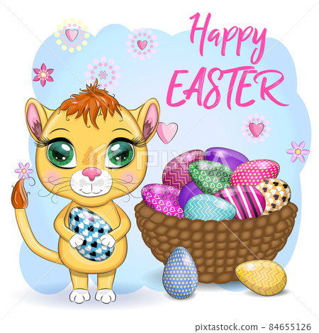Cartoon lion with Easter egg. Character with... - Stock Illustration ...