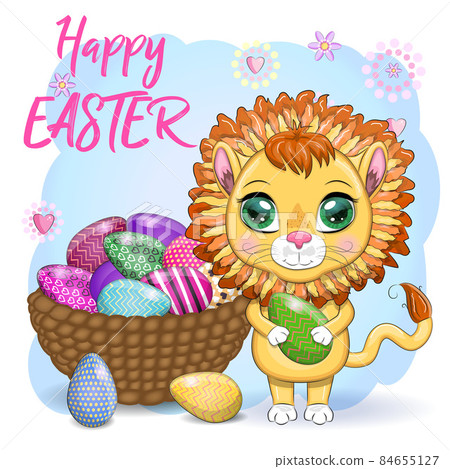 Cartoon lion with Easter egg. Character with...-插圖素材 [84655127] - PIXTA圖庫