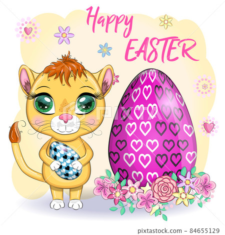 Cartoon lion with Easter egg. Character with...-插圖素材 [84655129] - PIXTA圖庫